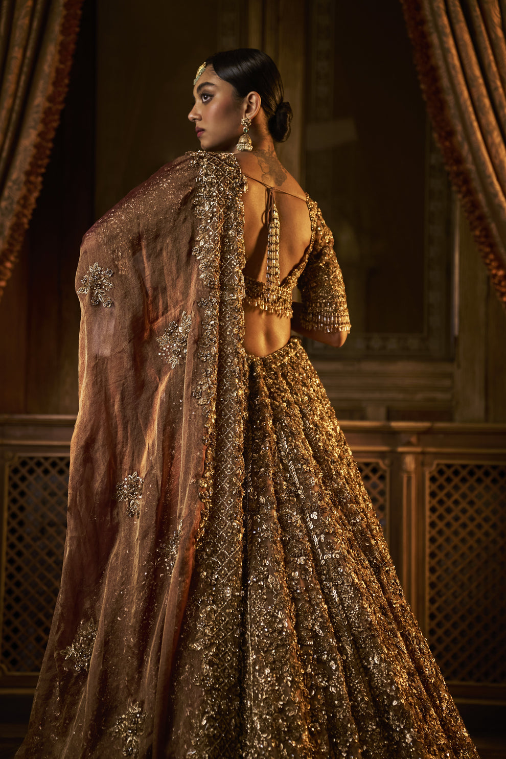 Best designer Bronze Tissue Lehenga Set- Origins Hyderabad Store